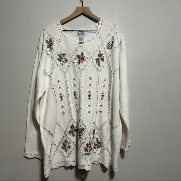 Koret | Sweaters | Vtg Womens Embroidered Beaded Cottage Core Sweater ...